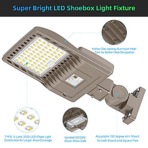 200W LED Parking Lot Light 28000LM with Arm Mount UL DLC Listed, 5000K Shoebox Pole Light AC100-277V, IP65 Waterproof Commercial Street Area Lighting for Driveway/Roadway/Yard, Replace 800W HID HPS