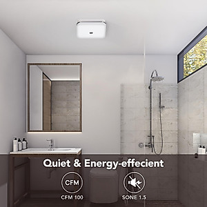 OREiN Bathroom Exhaust Fan with Light, 100 CFM 1.5 Sones, 25W Bathroom Fan with Light for Home, 1000lm LED Light 3000K/4000K/5000K Selectable & Nightlight, FCC/ETL Listed, Bathroom Fan Light Combo