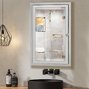 FOMAYKO Stainless Steel Medicine Cabinet with Mirror - Wall Mounted Bathroom Storage Organizer, Rust-Resistant Metal Mirror Cabinet for Vanity, Adjustable Shelves, 15x25 Inch