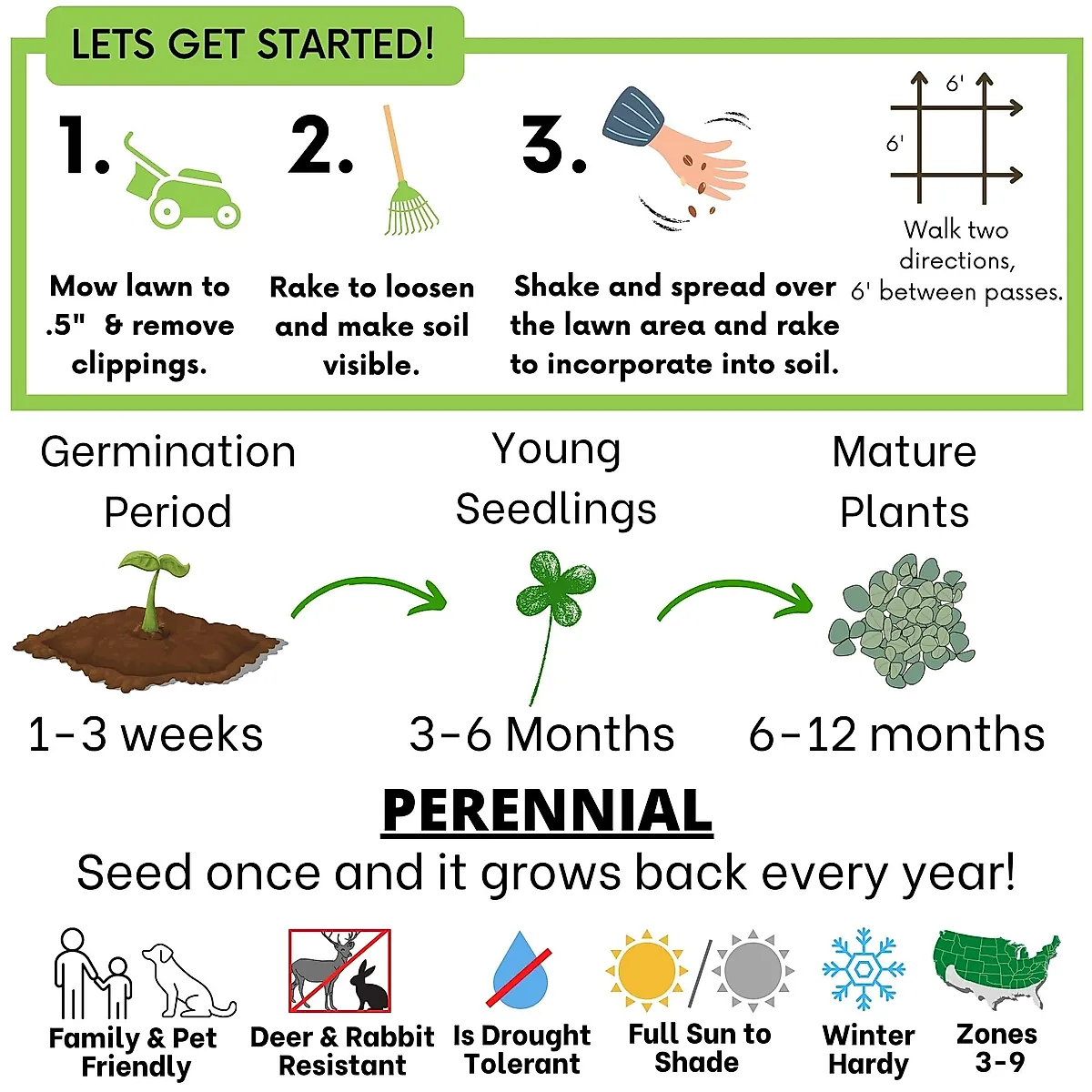 Flawn Seed Kits Micro Clover Seed, Organic Coated, Eco-Friendly, Low Growing, Low Maintenance, Lawn Alternative, Compostable Pouch, Over-Seed up to 500 sqft