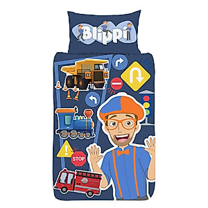 Blippi Single Duvet Cover - Official Reversible Bedding Set - Polycotton - Youtuber Tractor Song Design