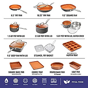 Gotham Steel Pro 20 Piece Pots & Pans Set | Hard Anodized Complete Cookware Set + Bakeware Set, Ultra Nonstick Ceramic Copper Coating, Chef Grade Quality, Metal Utensil Safe, Oven & Dishwasher Safe