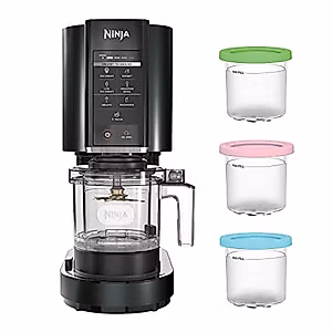 Ninja CN301CO CREAMi Ice Cream Maker, for Gelato, Mix-ins, Milkshakes, Sorbet, Smoothie Bowls & More, 7 One-Touch Programs, with (3) Pint Containers & Lids, Compact Size, Perfect for Kids, Black (Renewed)