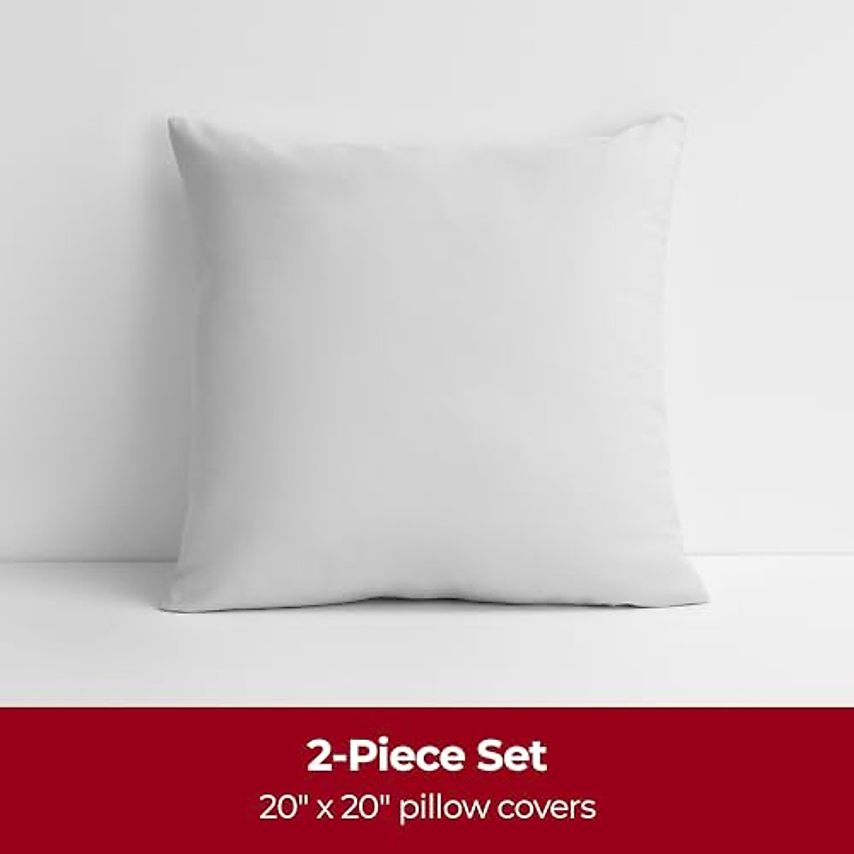 Mellanni Throw Pillow Covers - Pack of 2 Decorative Cover with Hidden Zipper - for Home Decor and Living Room Pillows - Double Brushed Microfiber - Easy Care and Quick Drying (20x20, Light Gray)