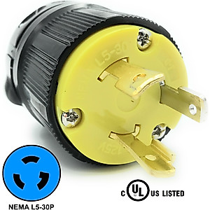 L5-30 to Triple 5-15R Generator Power Cord Adapter, by Journeyman Pro | 30A to 15A/110V 3-Way Splitter | 3-Prong Distribution Cords (2'FT L530P to Triple 5-15R)