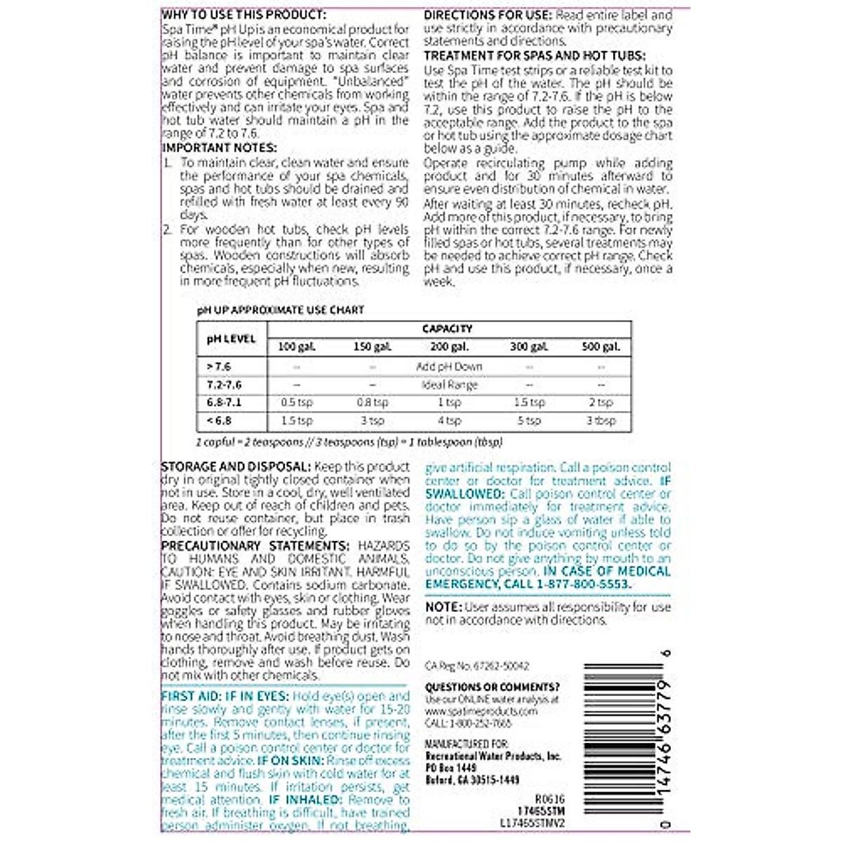 SPA TIME 17465STM-02 pH Up for Spas and Hot Tubs (2 Pack), 18 oz