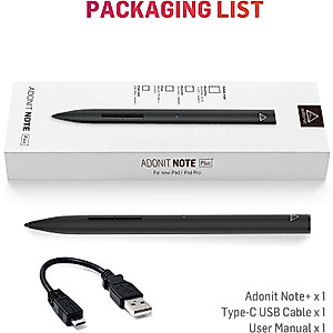 Adonit Note+ Digital Pencil with Palm Rejection, Pressure Sensitivity, Support Tilt Stylus for iPad Pro 3rd, 4th Gen (11/12.9 Inch), iPad 6, 7, 8th Gen, iPad Air 3, 4th Gen, iPad Mini 5th Gen (Black)