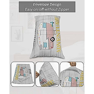 Edwiinsa Summer RV Travel Pillow Covers Standard Size Set of 2 20x26 Bed Pillow, Pink Polka Dots Truck Rustic Wood Plush Soft Comfort for Hair/Skin Cooling Pillowcases with Envelop Closure