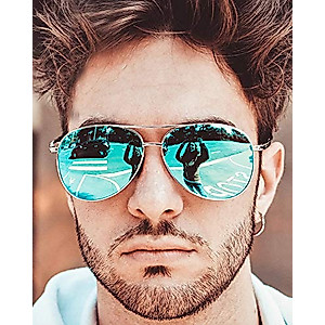 BOTPOV Aviator Sunglasses for Men Women Polarized UV400 Protection Mirrored Lens Metal Frame with Spring Hinges