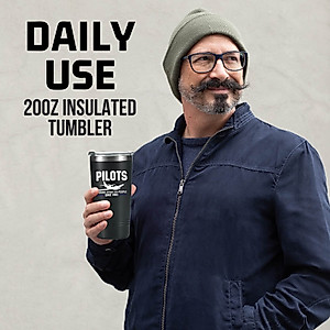 Onebttl Pilot Gifts For Men, Male, Him - Pilot Looking Down on People Since 1903-20oz/590ml Stainless Steel Insulated Tumbler with Lid, Message Card - Aviation, Airplane Gifts for Aviator - (Black)