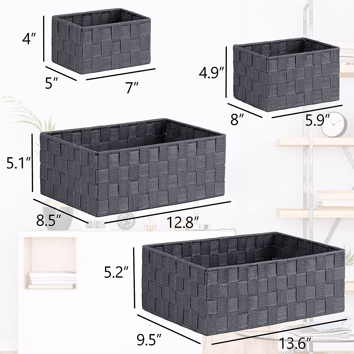 Posprica Woven Storage Baskets for Organizing 6 Pack, Large&Small Storage Cube Bins Set for Bathroom, Storage Boxes Container for Drawer, Closet, Shelf, Dresser, Dark Grey