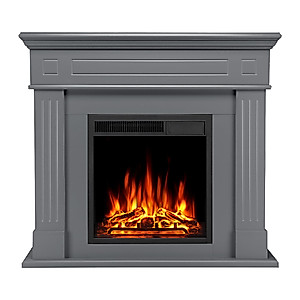 Electric Fireplace with Mantel, Tall Fire Place Heater Freestanding with Remote Control LED Flame for Living Room Bedroom, Gray