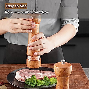 mosuniro Salt and Pepper Grinder Set - 2 Pack Wooden Salt and Pepper Mill Sets with Adjustable Coarseness - Refillable Manual Pepper Mill Grinder