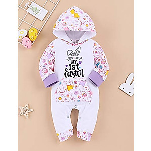 WALSONER Newborn My First Easter Outfit Baby Girl Hoodie Romper Bodysuit Jumpsuit Clothes Newborn White