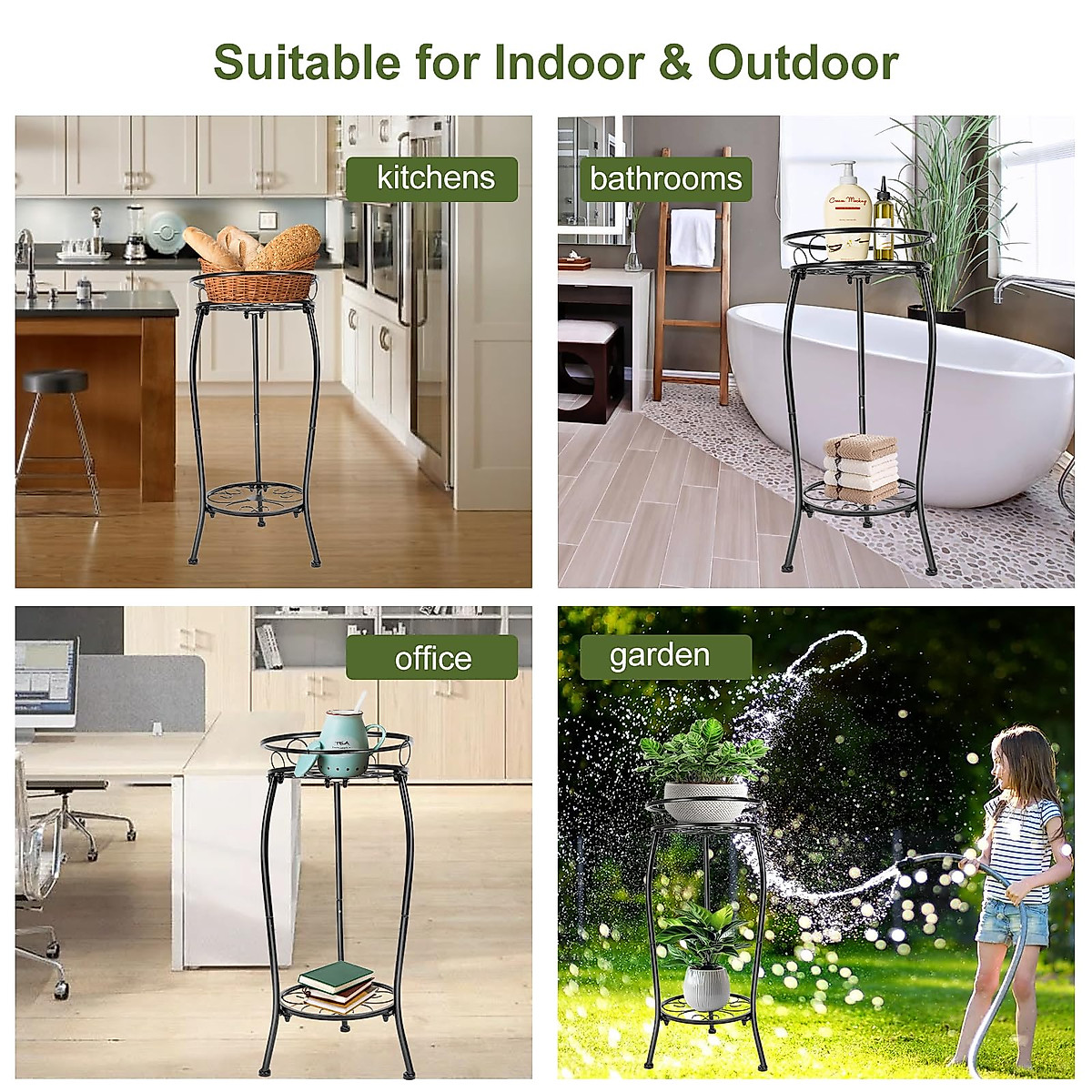 THKFUL Metal Plant Stands Indoor Outdoor, 2 Tier Tall Potted Plant Stand Plant Shelf Flower Pot Stand Iron Plant Holder for Multiple Planter,Rustproof Corner Plant Rack(20.3'')