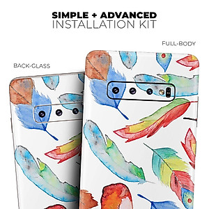 DesignSkinz Vibrant Colorful Brushed Feathers Protective Vinyl Decal Wrap Skin Cover Compatible with The Samsung Galaxy S20 (Screen Trim & Back Glass Skin)