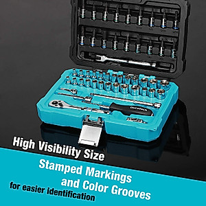 DURATECH 1/4" Socket Set, 51 Piece Tool Set Including Standard(SAE) and Metric Sockets, Bit Sockets, Ratchet and Universal Joint