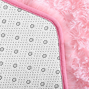 NKHOW Pink Hexagon Rug - Fluffy Rug for 55x53 Princess Castle Playhouse for Girls - Anti-Slip Coral Nap Mat for Girls Room Ultra Soft Play Tent Rug Baby Pink Carpet
