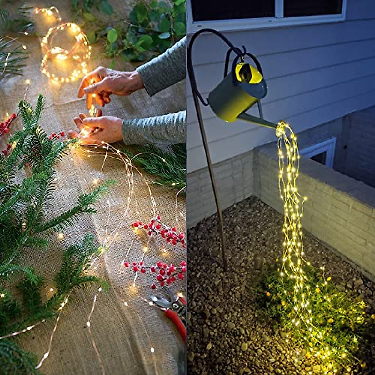 Mocalido Solar Fairy Lights Outdoor, Multi Strand 180 LEDs 8 Modes Watering Can Light, Waterproof Solar Powered Firefly Bunch Lights for Garden, Warm White