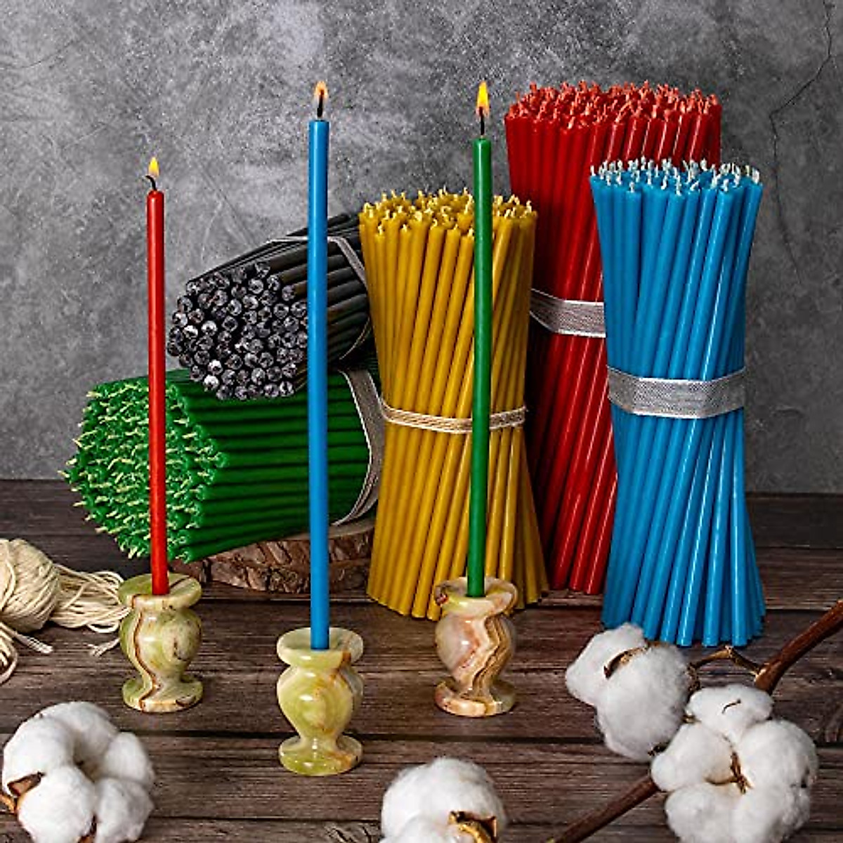 Diveevo ecclesiastical Beeswax Candles - 50 pcs. I Ritual Candles L-6.3 in, Ø-0.2 in I 30 min Burning time Yellow red Green Blue Black I Thin Candles drip- & smokefree