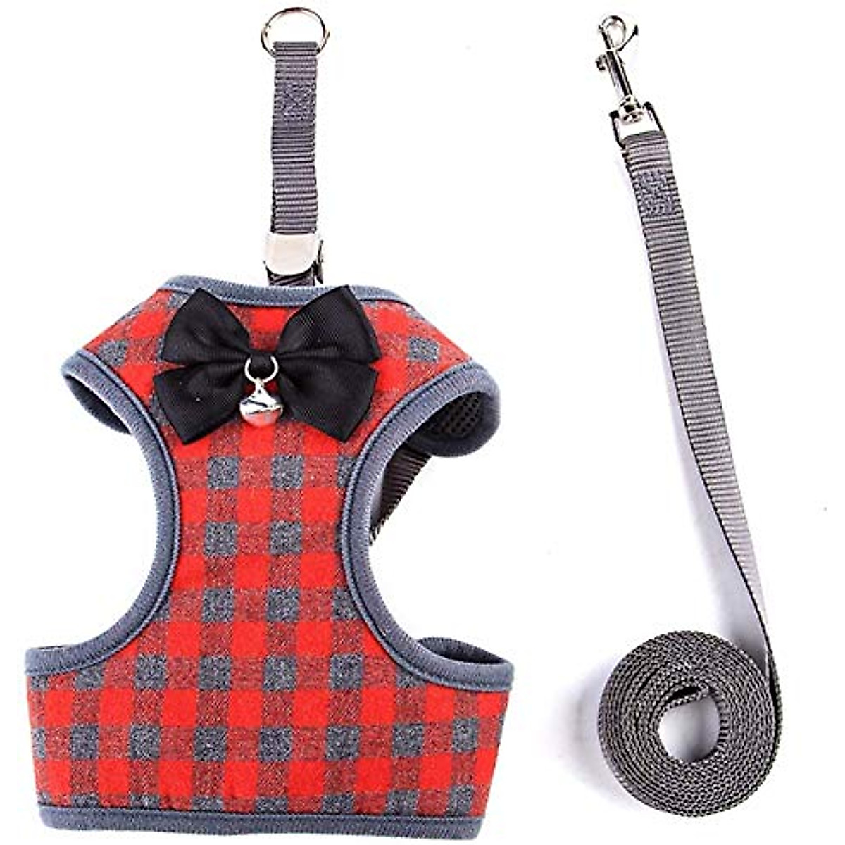 Pet Harness and Leash Set for Walking Small Cat and Dog Harness, Escape Proof Soft Vest Harnesses with Bell Bow, Easy Control Breathable Pet Safety Jacket & 1 Metal Leash Ring