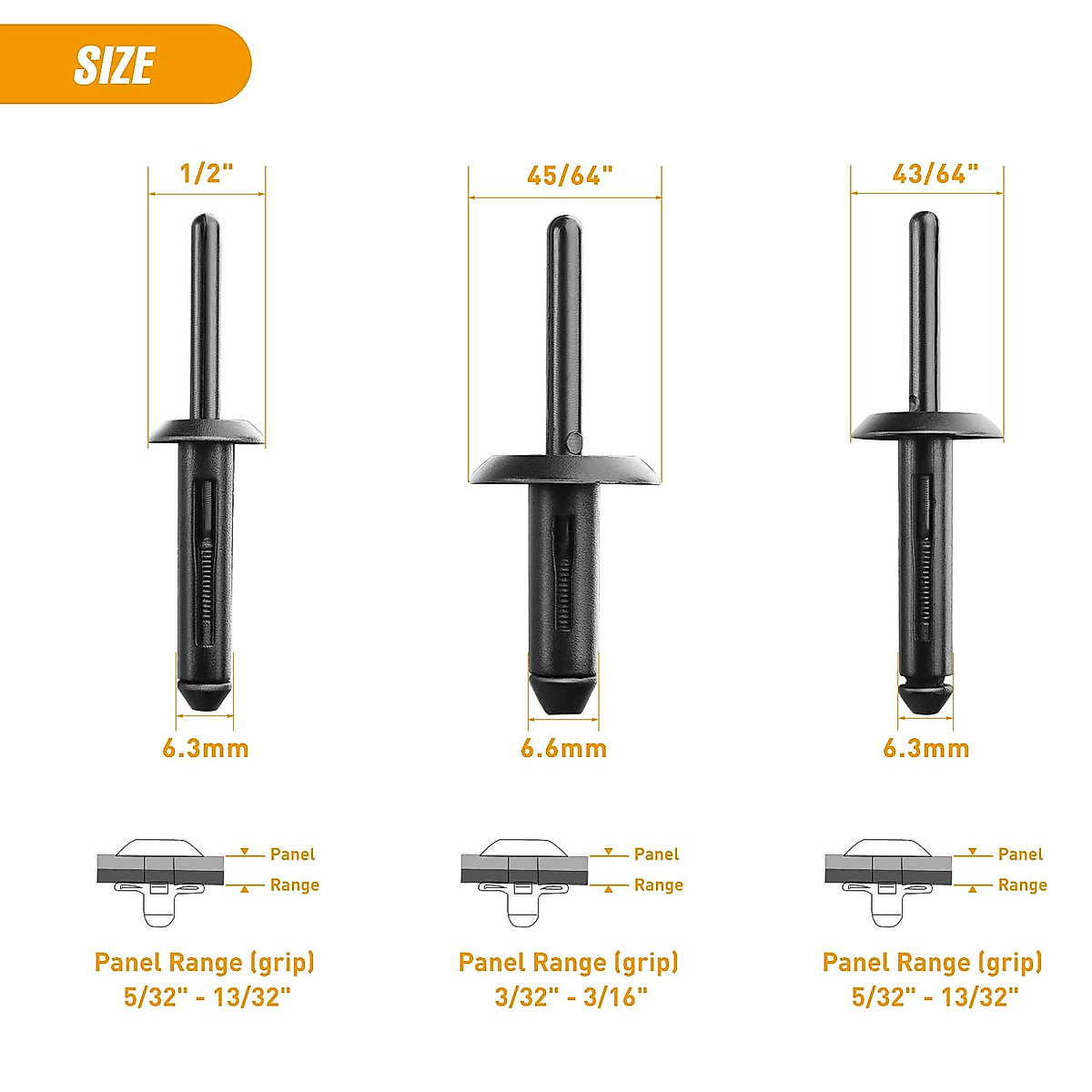 GOOACC 115 Pcs Automotive Nylon Universal Pop Rivet Assortment - 6 Most Popular Sizes & Applications for GM Ford Chrysler VW