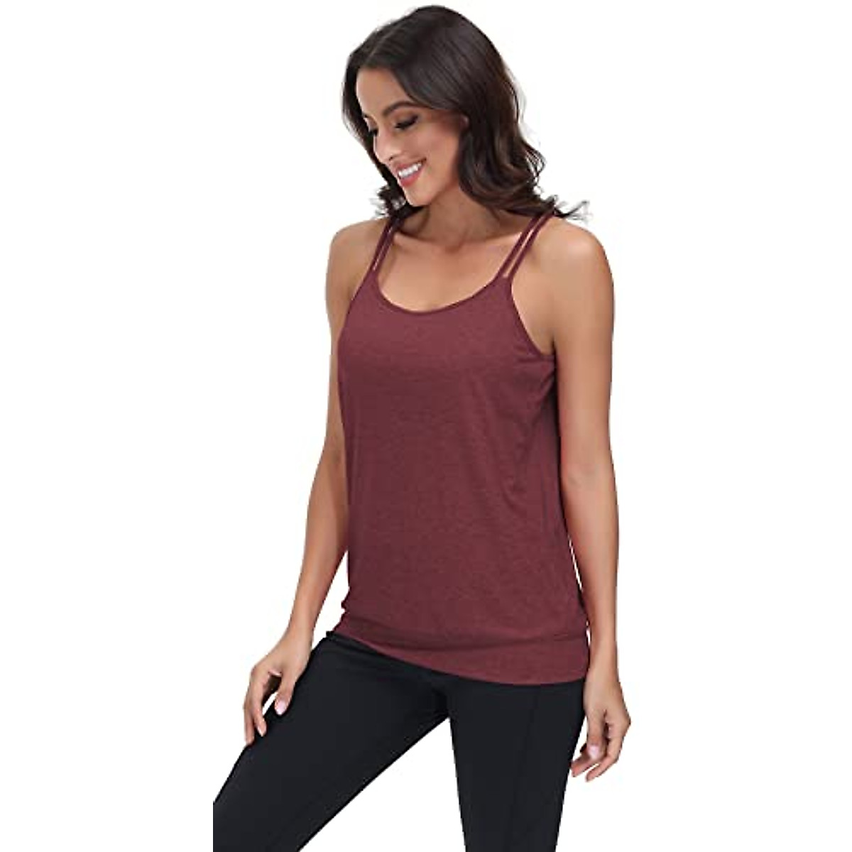 Fanfly 2 Pack Workout Tank Tops for Women Loose Fit Athletic Yoga Tops Spaghetti Strap Sports Running Gym Shirts