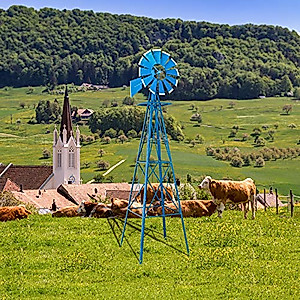 VINGLI Upgrade 8FT Ornamental Windmill Backyard Garden Decoration Weather Vane, Heavy Duty Metal Wind Mill w/ 4 Legs Design, Blue
