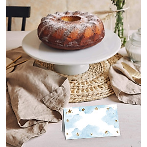 Table Place Card for Baby Shower, 25 Pcs Tent Cards Set with Moon and Stars Design, Editable Name Cards for Table Seating, Sleepover Party Food Lables, Twinkle Little Star Baby Shower Decorations(08)