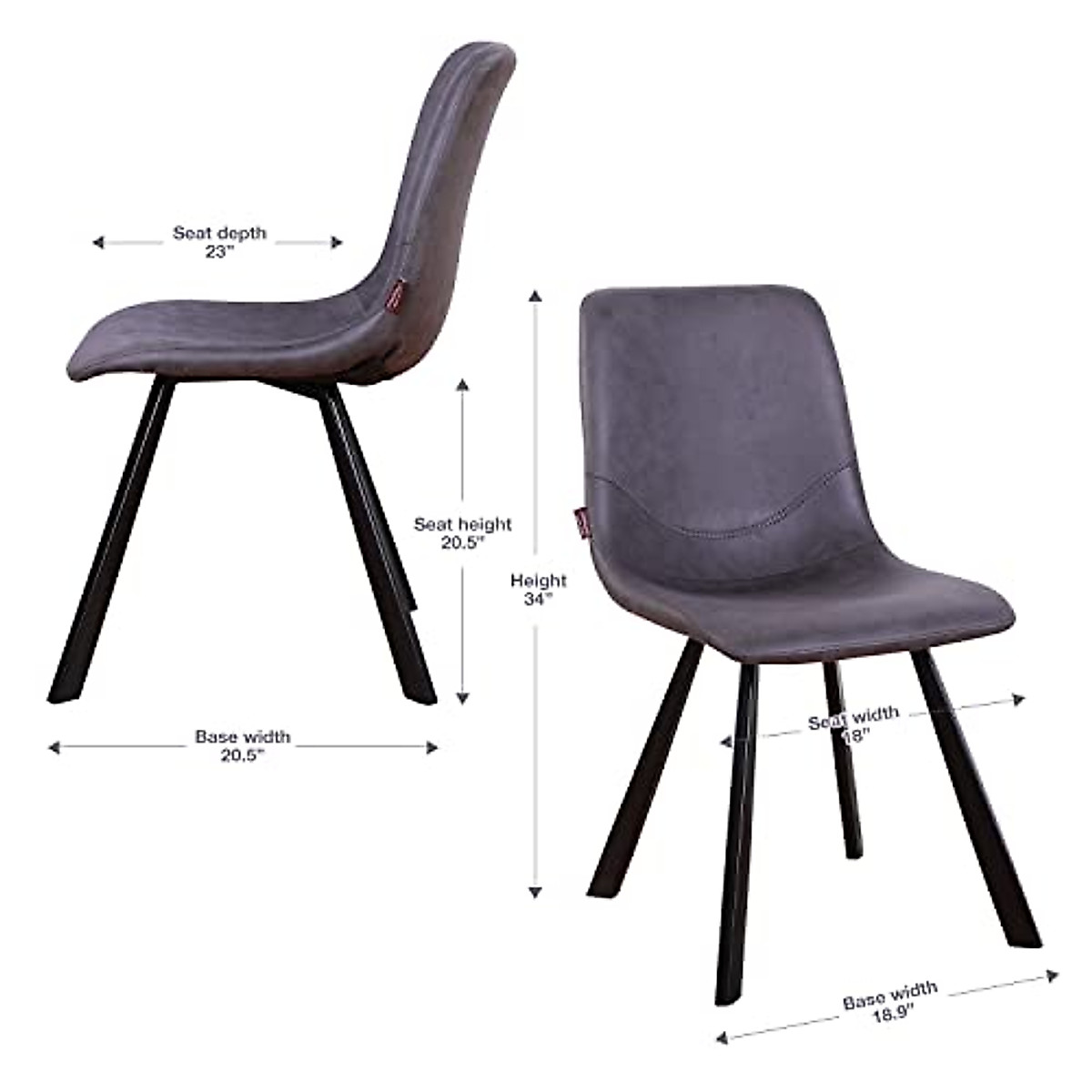 GURLLEU Leather Dining Chairs Set of 4 with Metal Legs, Modern Industrial Kitchen Dining Room Chair, Upholstered Backrest Seat Chairs for Home Kitchen/Living Room, Bedroom, Gray