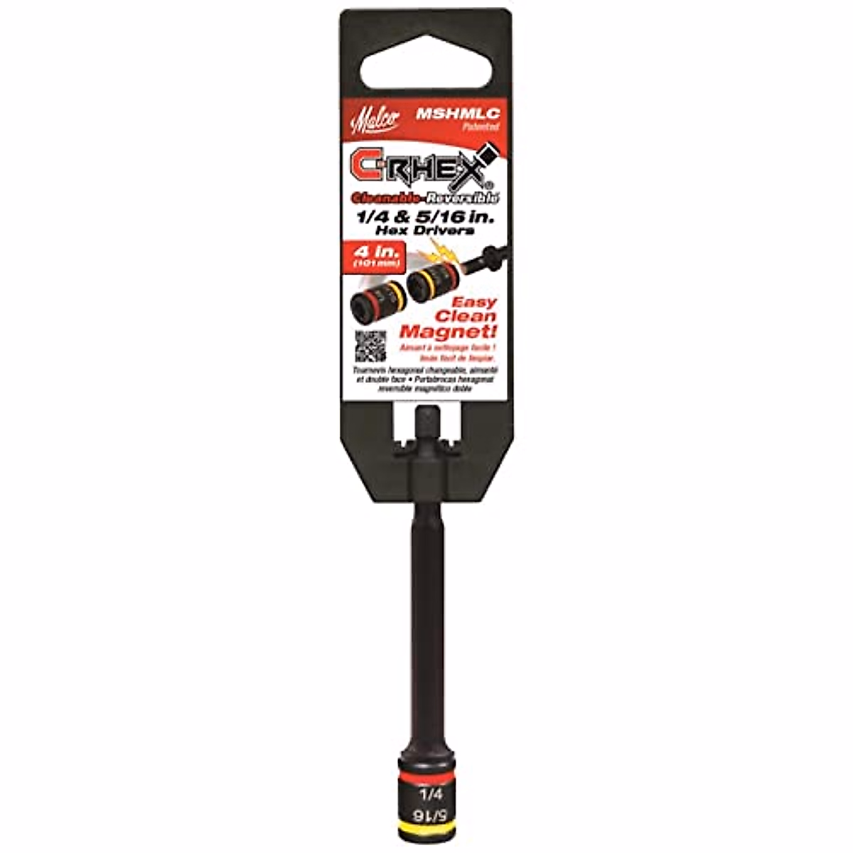 Malco 5/16 & 3/8 x 4" Dual Sided Hex Driver~ Cleanable, Reversible, Magnetic. Easy to Clean- MSHMLC1