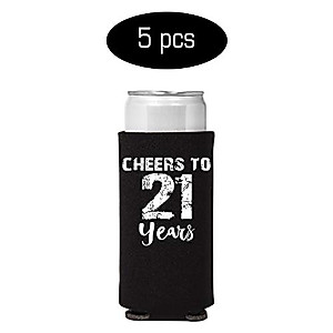 Veracco Finally 21 Cheers to 21 Years Twenty First Slim Can Coolie Holder 21st Birthday Gift Party Favors Decorations (Black/White, 6)