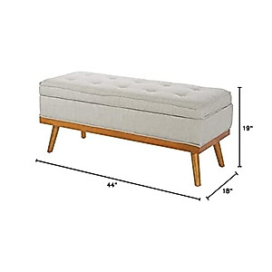 OSP Home Furnishings Katheryn Storage Bench with Tufted Seat and Wood Finish Legs, Grey Fabric