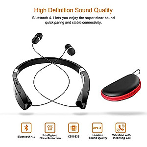 Foldable Bluetooth Headset, Beartwo Lightweight Retractable Bluetooth Headphones for Sports&Exercise, Noise Cancelling Stereo Neckband Wireless Headset (with carry case)