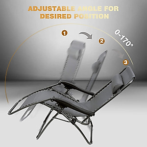 KARMAS PRODUCT Zero Gravity Chairs Set of 2 Reclining Outdoor Lounge Patio Chairs for Garden Beach Gray (Gray)…