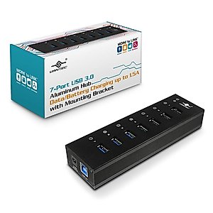 Vantec 7-Port USB 3.0 Hub, Aluminum, Full Powered, Mountable, with All Ports Data & Charging Up to 1.5A, BC 1.2, Premium 12V/3A, 36W Power Adapter (UGT-AH710U3-BK),Black