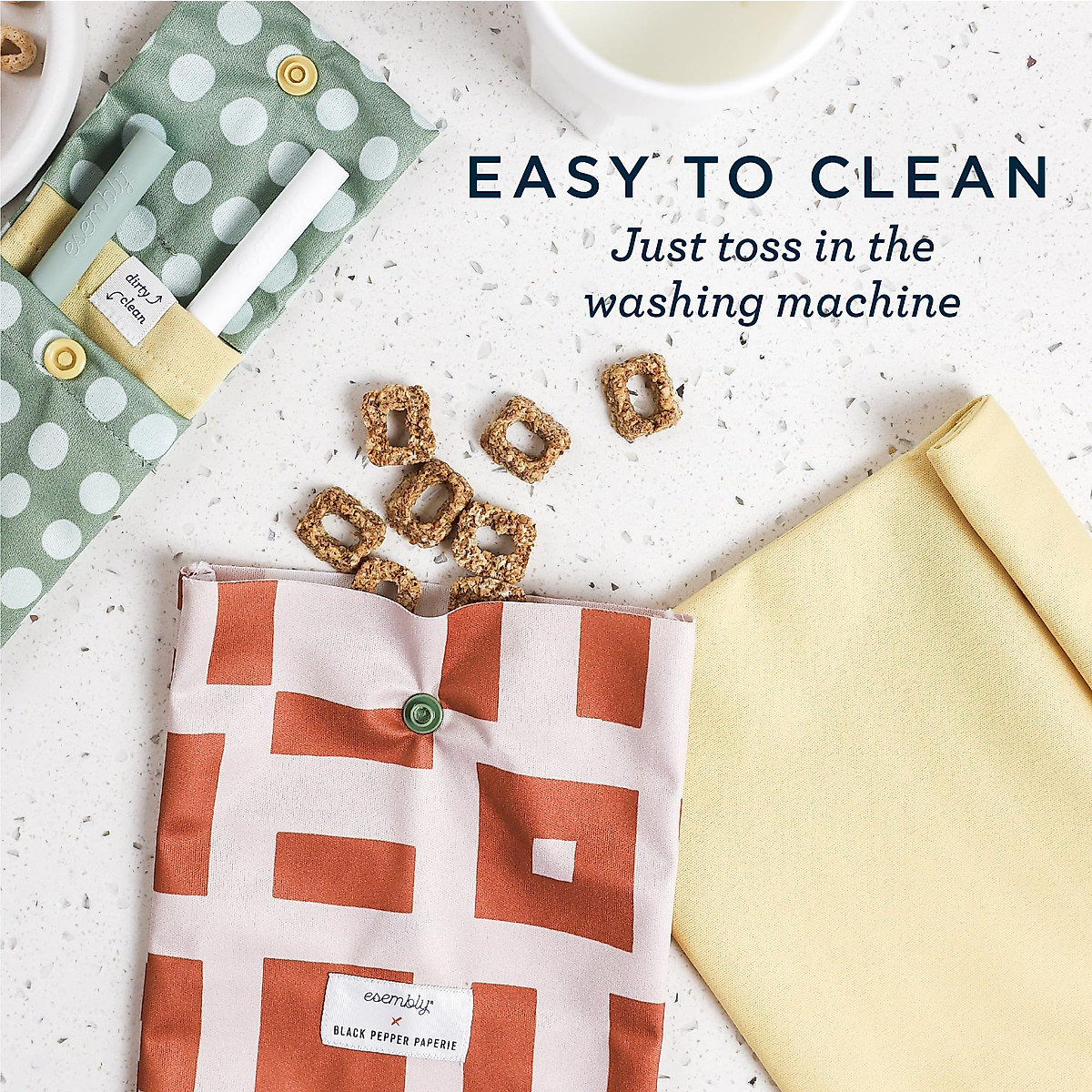 Esembly Snack + Sammy Pouches - Reusable Snack & Sandwich Bags| Silicone Storage Bag for Food | Microwave & Dishwasher Safe - Set of 2 - Fantastic Fungi + Forest