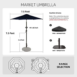 wikiwiki 7.5 FT Patio Umbrellas Outdoor Table Market Umbrella with Push Button Tilt/Crank,6 Sturdy Ribs, Fade Resistant Waterproof POLYESTER DTY Canopy for Garden, Lawn, Deck, Backyard & Pool