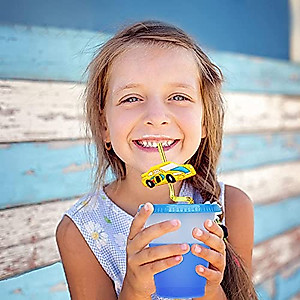 24 Race Car Party Favors Reusable Drinking Straws for Kids Boys Racecar Wheels Birthday Decorations Two Fast Party Supplies with 2 PCS Cleaning Brushes