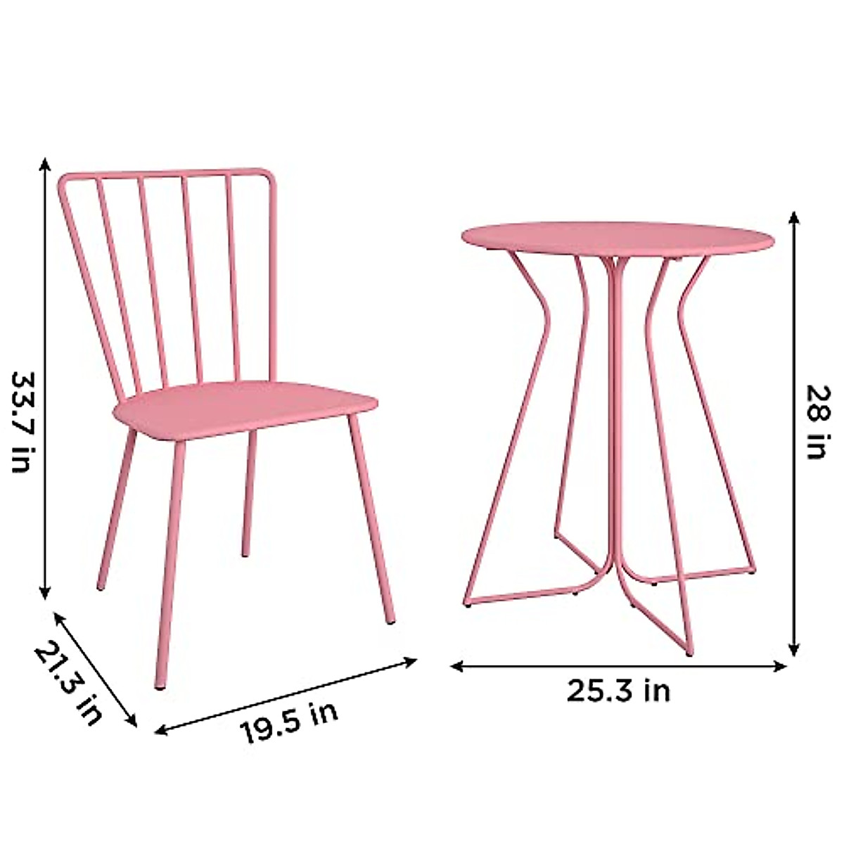 Novogratz Poolside Gossip Collection, Heidi Outdoor/Indoor Bistro Set, 3 Piece, Pink