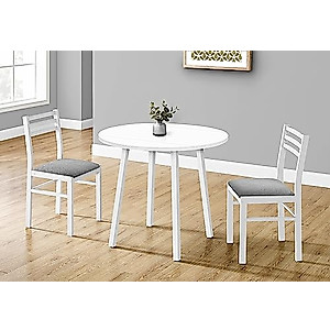 Monarch Specialties I 1011 Dining Table Set, 3pcs Set, Small, 35" Drop Leaf, Kitchen, White Metal and Laminate, Grey Fabric, Contemporary, Modern