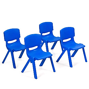Costzon Plastic Stackable School Chairs, 4 Pack, Kids Learning Chairs with 11 inch Seat Height, Carrying Handle, Waterproof Children Chairs for Playrooms, Schools, Daycares and Home (4 Pack, Blue)