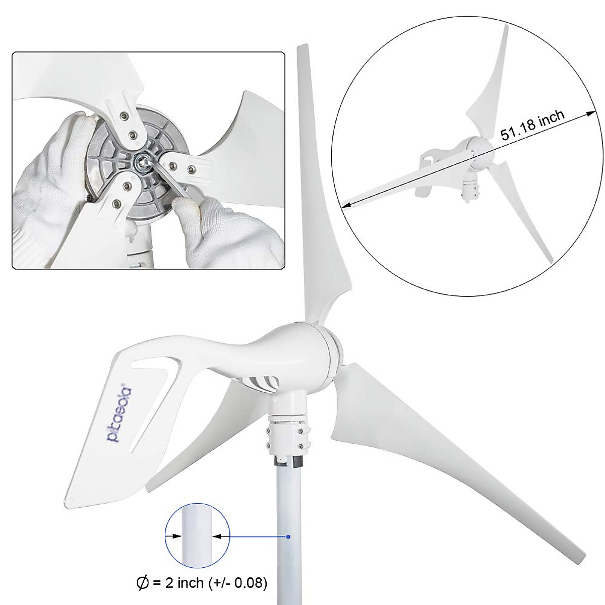 PIKASOLA Wind Turbine Generator 12V 400W with a 30A Hybrid Charge Controller. As Solar and Wind Charge Controller which can Add Max 500W Solar Panel for 12V Battery.