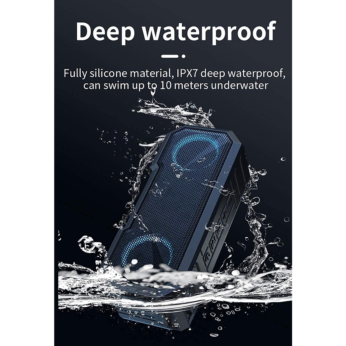 E-SHIDAI portable speaker, Bluetooth dual speaker music player That can play in water, ultra strong sound quality, RGB light and shadow speaker, battery life of 12 hours (Black)