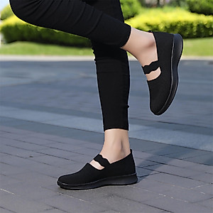 EnllerviiD Women Breathable Mary Jane Shoes Buckle Casual Walking Slip On Sneakers Blue 40