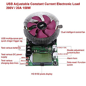 Electronic Load Tester, 150W 200V 20A USB Load Tester, Adjustable Constant Current Electronic Load Battery Capacity Tester Module