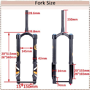 BUCKLOS Fat Tire 5.0 26 inch Air Electric Mountain Bike Inverted Suspension Fork, Thru Axle 15 * 150mm 140 Travel Rebound Adjustment Tapered Front Forks, for Snow Beach E-Bike MTB