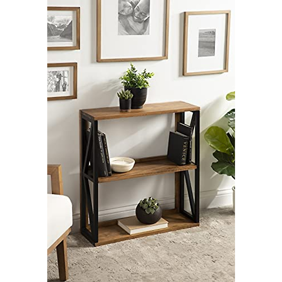 Kate and Laurel Rigby Farmhouse 3-Tier Wall Shelf, 25 x 8 x 28, Rustic Brown and Black, Decorative Modern Floating Shelves for Wall