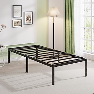EMODA 18 Inch Twin XL Bed Frames No Box Spring Needed, Heavy Duty XL Twin Metal Platform Bed Frame with Tall Storage Space, Noise Free, Easy Assembly, Black