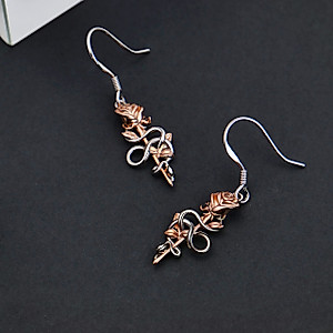 Rose Flower Earrings Sterling Silver Snake Rose Flower Dangle Drop Earrings Snake Jewelry Gifts for Women